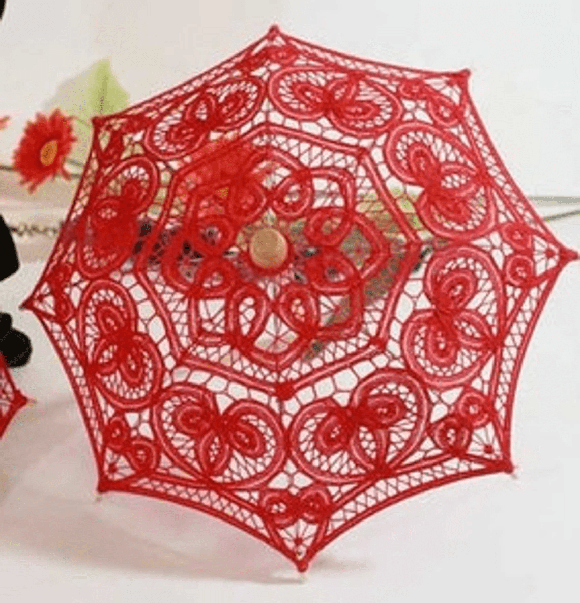 12 Inch Mini Decorative Red Lace Parasol – Personalized Fan Store