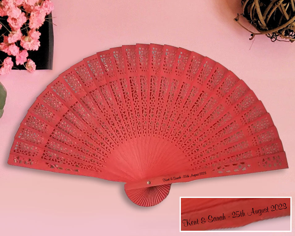 Imprinted Personalized Colored Wood Fans with Side Print – Personalized ...